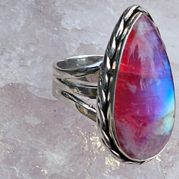 Jewelry | Genuine Moonstone Ring Set In Sterling Silver Size 75 Pink ...
